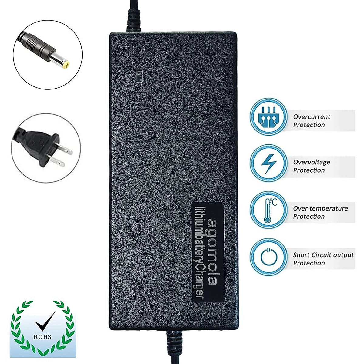 48V Battery Charger 54.6V 2A Power Supply Adapter for Lithium Li-ion Batteries - Ebike Charger With DC Plug and Cooling Fan