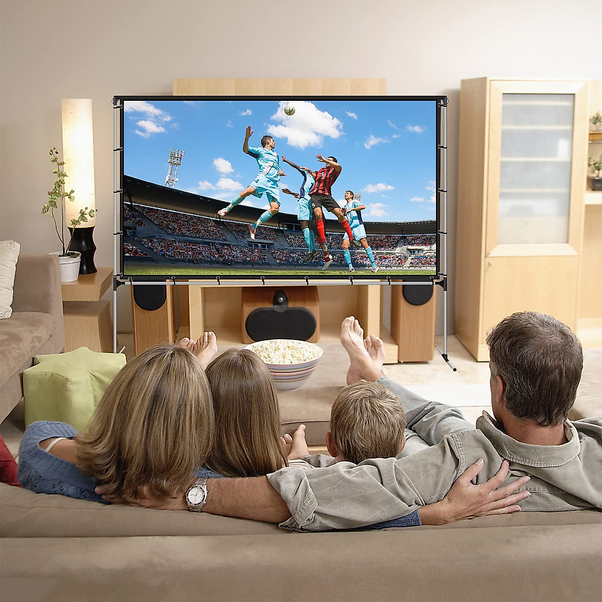 GYUEM 100 inch Projector Screen with Stand, Portable Front & Rear Projection Screen, 4K HD 16:9 Screen Outdoors and Indoors, Setup in Minutes, Home Theater, Presentation