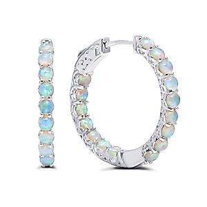 MAX + STONE Created Opal Inside Out Hoop Earrings for Women in 925 Sterling Silver 1 Inch Diameter and 3mm October Birthstone with Notched Post with Lock
