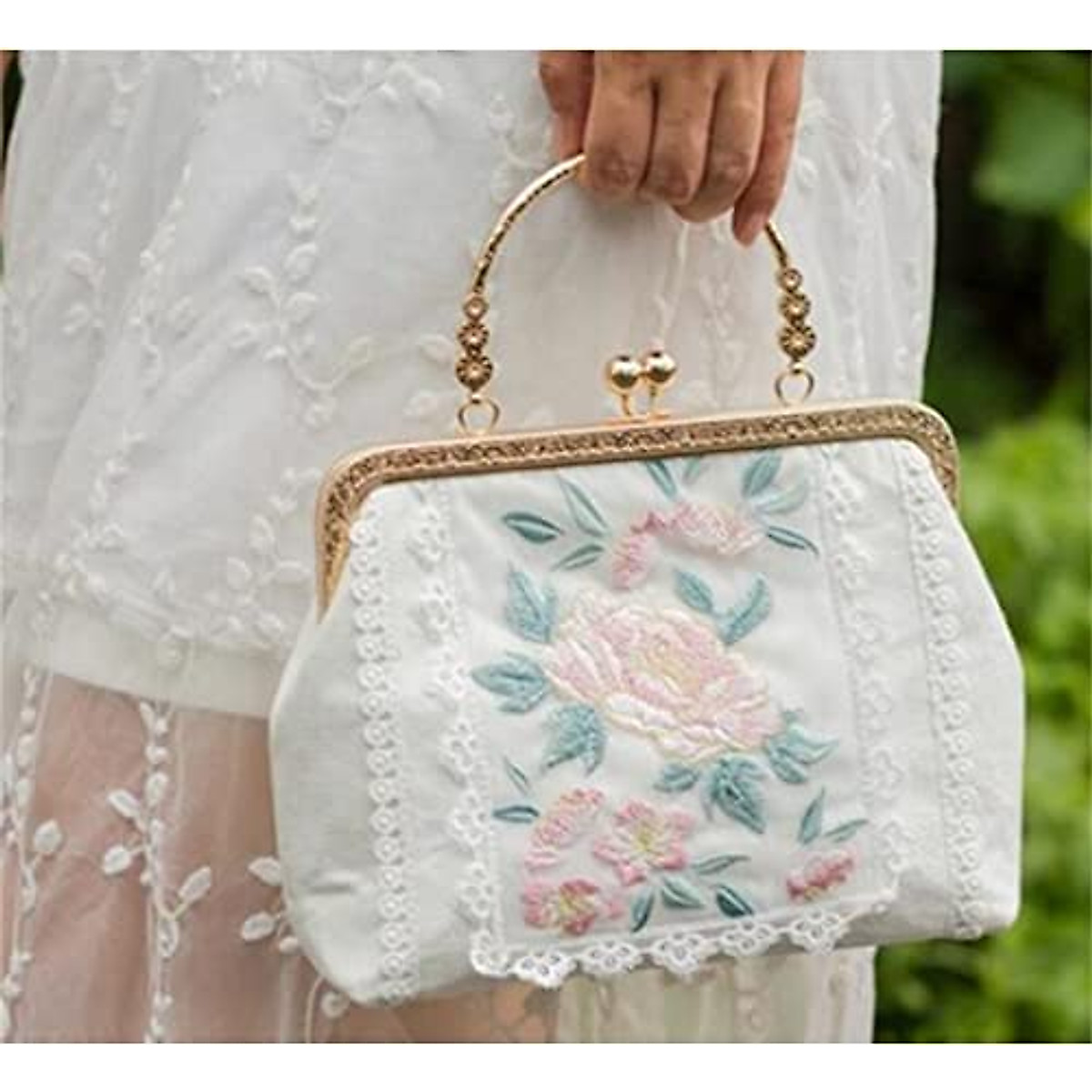 DANN Women's Vintage Handbag Chinese Embroidery Purse and Women's Bag Shoulder Bag with Chain