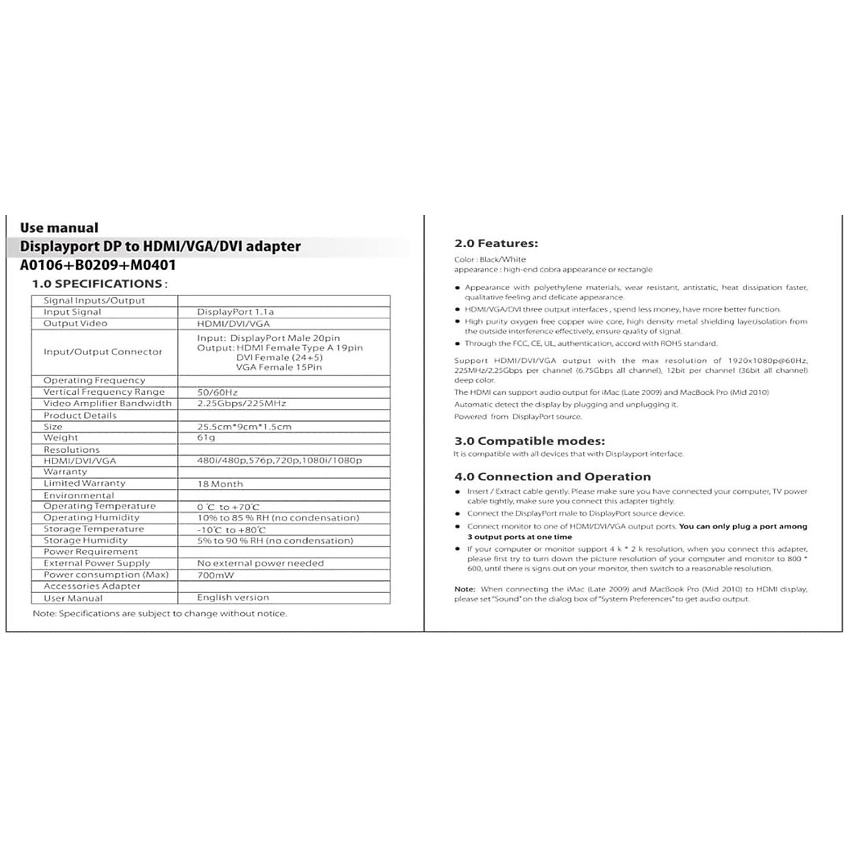 Multi-Function Displayport Dp to HDMI/DVI/VGA Male to Female 3-in-1 Adapter Converter Cable Enterprises LLC