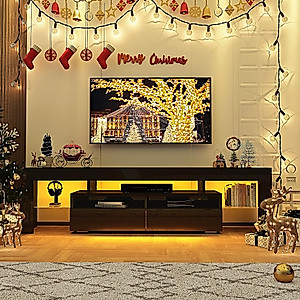 Uspeedy 70in TV Stand for 75/80 inch TV,Modern LED TV Stand for Living Room,Black TV Stand,High Gloss TV Entertainment Center with Storage Drawer,APP RGB Light,TV Console(71in Black)