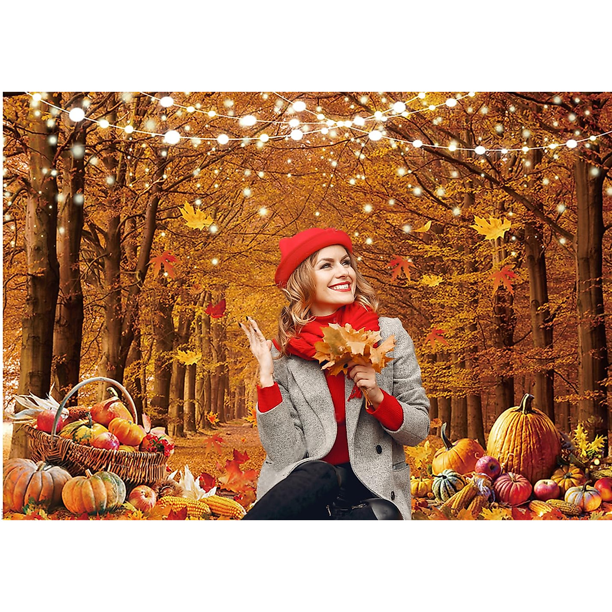 CYLYH 12x10ft Fall Photography Backdrop Autumn Maple Forest Leaves Pumpkin Party Background Thanksgiving Party Supplies Farm Harvest Event Banner Thanksgiving Photo Booth Props CY579