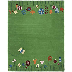SAFAVIEH Kids Collection Accent Rug - 2' x 3', Green & Multi, Handmade Grass and Flowers Wool, Ideal for High Traffic Areas in Entryway, Living Room, Bedroom (SFK751A)