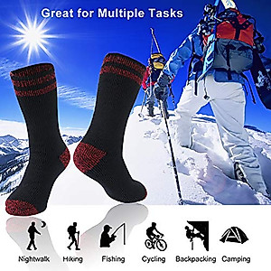 Three street Outdoor Sport Thermal Socks, Men Comfort Heavyweight Thermal Hiker Crew Insulated Heat Non Skid Socks, Winter Thick Warm Fuzzy Slipper Socks Warm Clothes for Working Black Red 1 Pair
