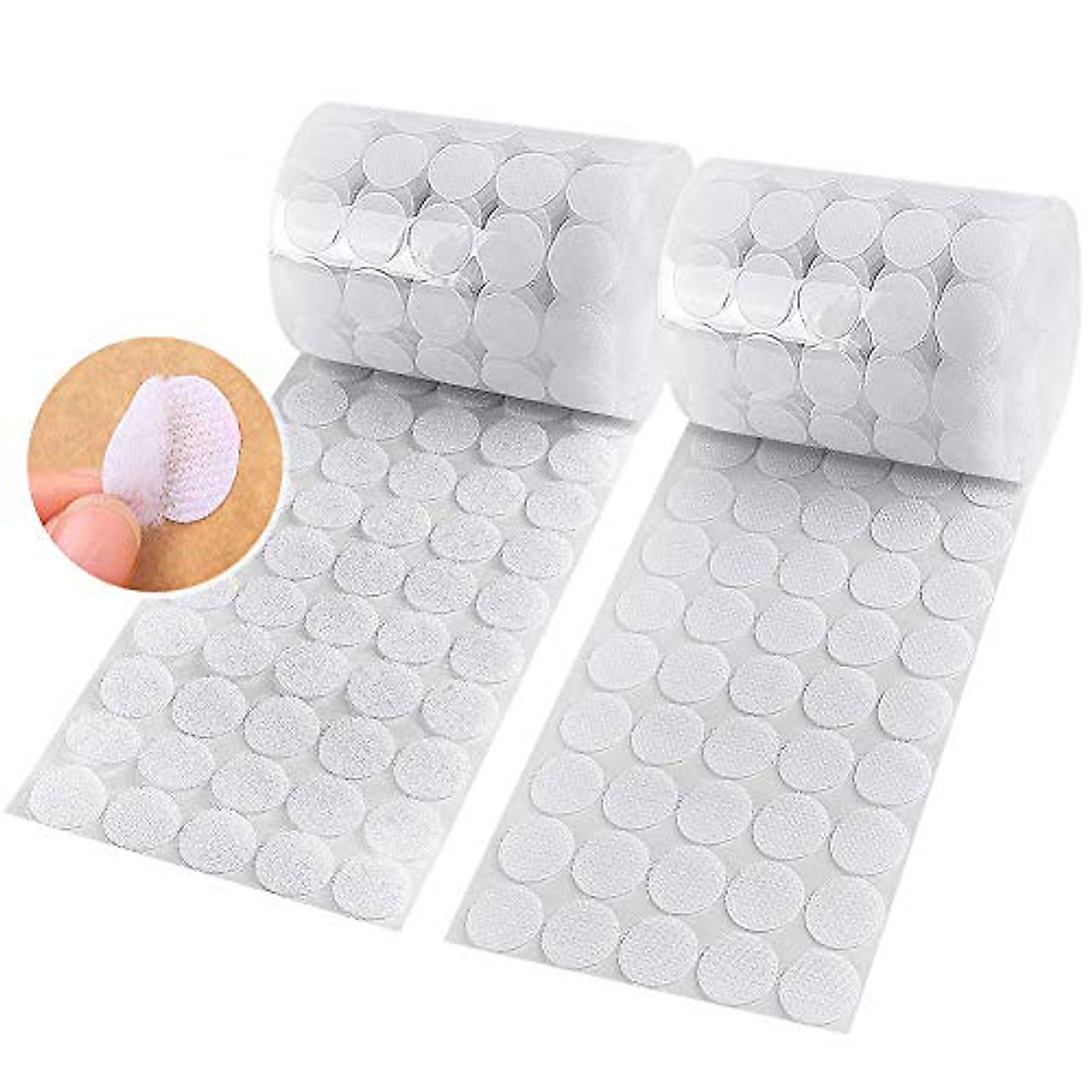 Hompie 1200pcs (600 Pair Sets) 15mm Diameter Sticky Back Hook Coins, Self Adhesive Dots Loop Tapes for DIY Crafts Office Classroom (White)