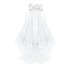 Jaciya Rhinestone Bridal Headband with Veil, Sparkly Headpiece for Bachelorette Party and Bridal Shower