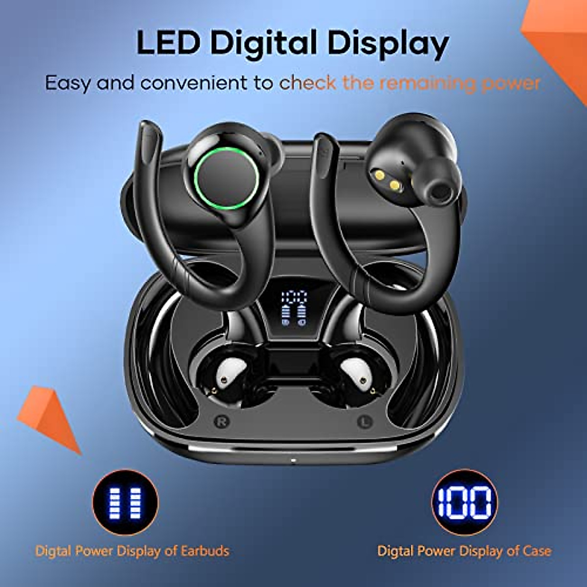 Osdfono Wireless Earbuds Bluetooth 5.2 Headphones, Wireless Earphones with Wireless Charging Case Over Ear Earhooks Waterproof Earphones Ear Buds Built in Mic for iPhone Android Sports Running Workout