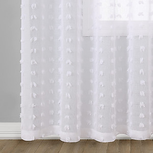 Guken Sheer Curtains 96 Inch Length 2 Panels Sets for Living Room Bedroom 52 Inch Width Farmhouse Boho Drapes Light Filtering Pom Pom Curtains Tufted Semi Sheer Kids Rod Pocket,White,W52xL96
