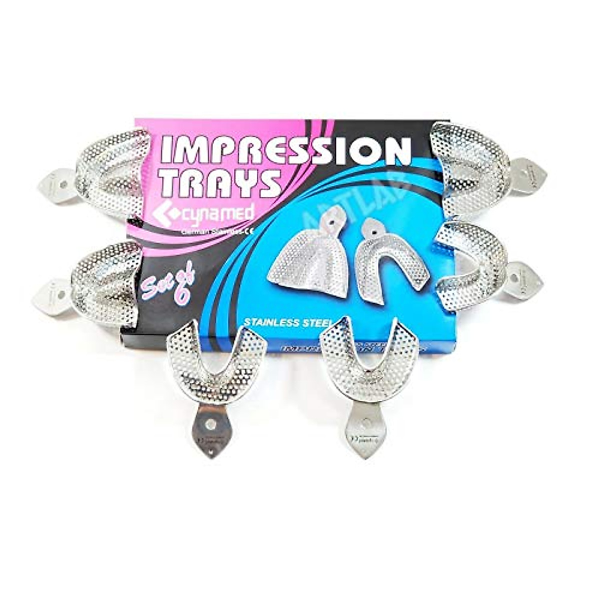 Premium German Dental Autoclavable Metal Impression Trays Stainless Steel Upper Lower Dental Perforated Impression Trays Set of 6 Cyanemed