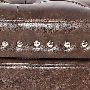 Homebeez 43.5" Half Moon Storage Ottoman Bench, Lift Top Faux Leather Storage Ottoman Bench for Bedroom Living Room (Light Brown)