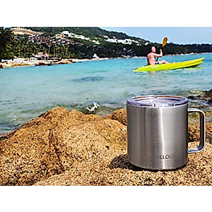 CHILLOUT LIFE Stainless Steel 16 oz Vacuum Insulated Coffee Mug with Handle and Lid, Large Thermal Camping Coffee Mug Cup with Durable Sliding Lid for Men & Women, Keeps your Beverages Hot & Cold