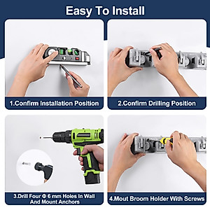 Kiemeu Mop And Broom Holder Wall Mount Cleaning Supplies Organizer For Closet Laundry Room Garden Tool Hangers For Garage Wall Hanging Rack Utility Shop Organization And Storage