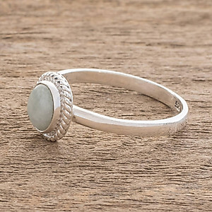 NOVICA Artisan Handmade Jade Solitaire Ring Apple Green Crafted Guatemala Sterling Silver [crownbezel 0.4 in L x 0.3 in W x 0.2 in H Band Width 2 mm W] ' Oval Beauty'