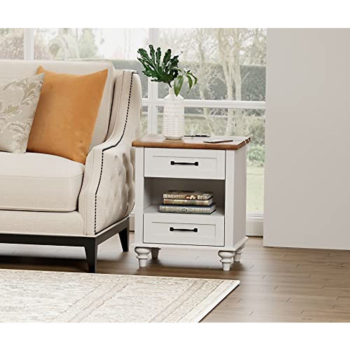 WAMPAT 3 Piece Dresser and Nightstand Sets for Bedroom,Mid-Century Modern Dresser with 6 Drawers,2 End Table with Charging Station, White