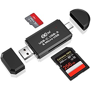 COCOCKA USB C Memory Card Reader, 3-in-1 Micro USB to USB Type-C OTG Adapter and USB 2.0 Portable Memory Card Reader for SDXC, SDHC, SD, MMC, Micro SDXC, Micro SD, Micro SDHC Card and UHS-I Cards