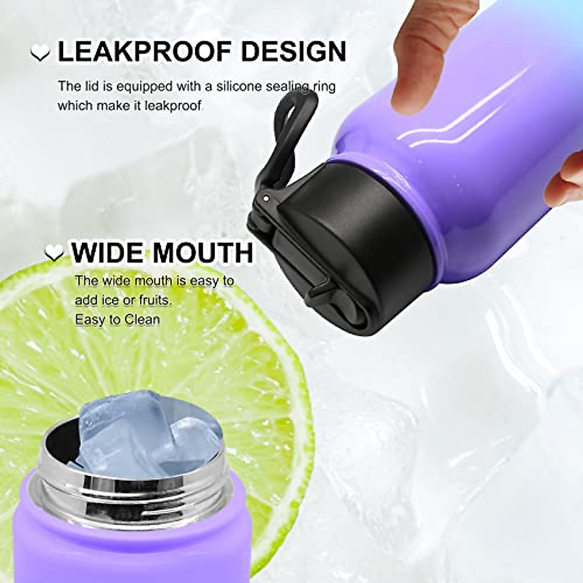 Akyta 24 OZ Water Bottle, Sports Vacuum Insulated Water Bottle with Straw lid, Keep Water cold/Hot, Double Walled Stainless Steel, Leakproof Wide Mouth Thermos Metal Water Bottles for Hiking Biking