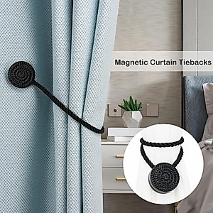 Hangtty Magnetic Curtain Tie Backs 4 Pack Rope Curtain Tiebacks Decorative Curtain Holders for Drapes Window Treatment Holdbacks Home Outdoor Curtain Tiebacks, Black