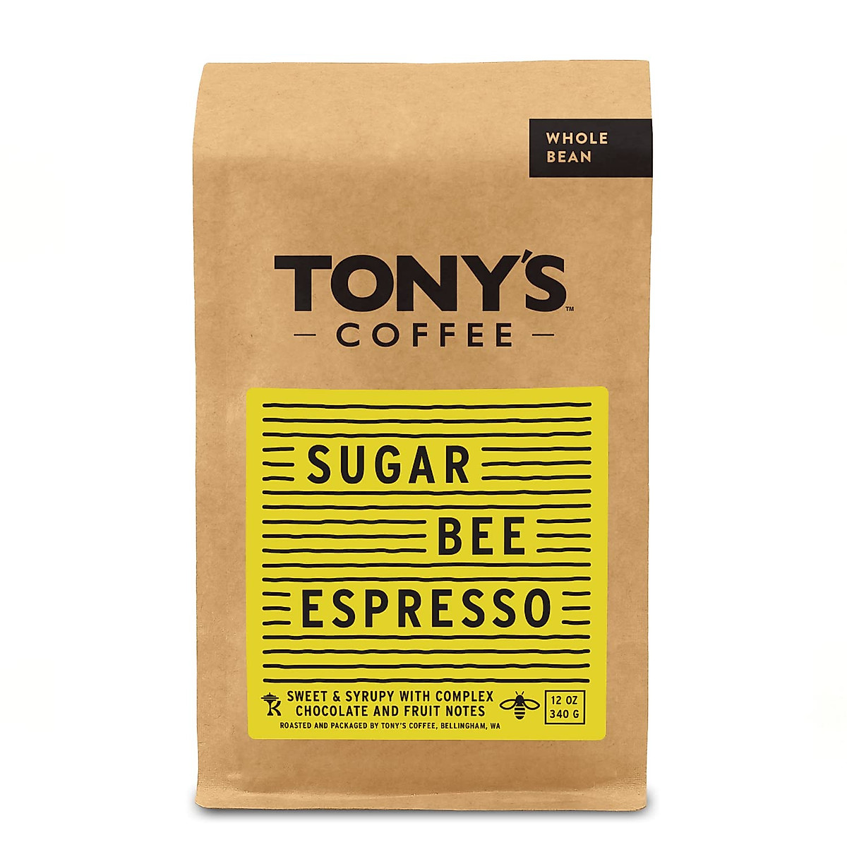 Tony's Coffee, Sugar Bee Espresso (12oz), Medium Roast Whole Bean Coffee