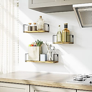 SRIWATANA Rustic Floating Shelves, Hanging Shelves Wall Mount Set of 3, 17 Inch Wood Shelves for Decor, Bedroom, Bathroom, Laundry Room, Living Room, Kitchen, Office - Carbonized Black