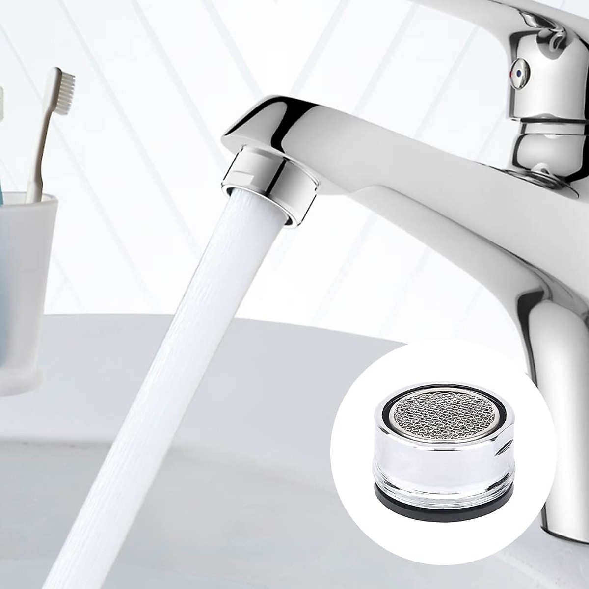 8 Pcs 2.2 GPMBathroom Sink Aerator, Stainless Steel Core Brass Shell Sink Aerator with Washers and Wrench 15/16-Inch 24 mm Male 2.2 GPM Threads Universal Faucet Aerator Standard Parts Replacement