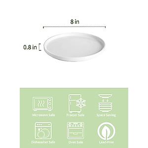 Onniyor Porcelain Dinner Plates Set, Round Dessert Salad Plates, 8 inch Serving Dishes, Scratch Resistant Flat Plates, Microwave, Oven, and Dishwasher Safe, Set of 6, White