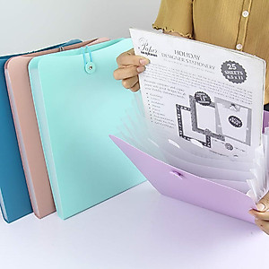 Snow Abonci Vertical Expanding Accordion Folder with 7 Pockets Paperwork Organizer Document Wallet Briefcase Business File Organizer Bag A4 Letter Size Elastic Rope Closure Pink