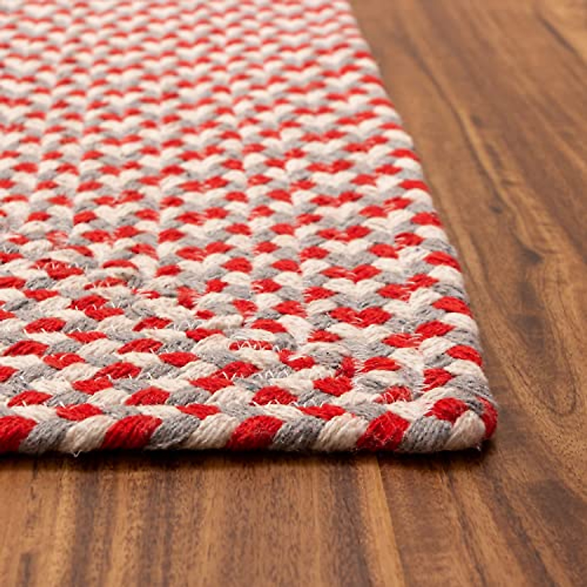Super Area Rugs Tri-Color Cotton Farmhouse Braided Cotton Rug - Buffalo Check Red,White,Gray 4' x 6' Rectangle
