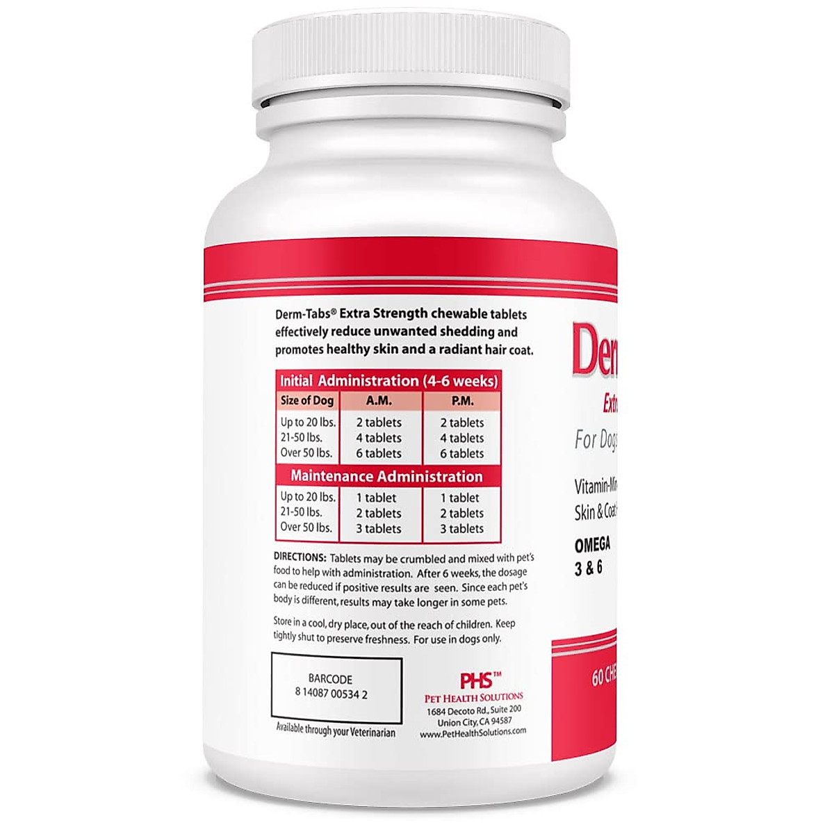 Pet Health Solutions Derm Tabs Extra Strength for Dogs - Natural Oil, Vitamins, Minerals, and Antioxidants - Support Healthy Skin and Reduce Shedding - 360 Chewable Tablets