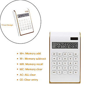 XYSRZ Calculator, Slim Elegant Design, Office/Home Electronics, Dual Powered Desktop Calculator, Solar Power, 10 Digits, Tilted LCD Display, Inclined Design, White,1- Pack