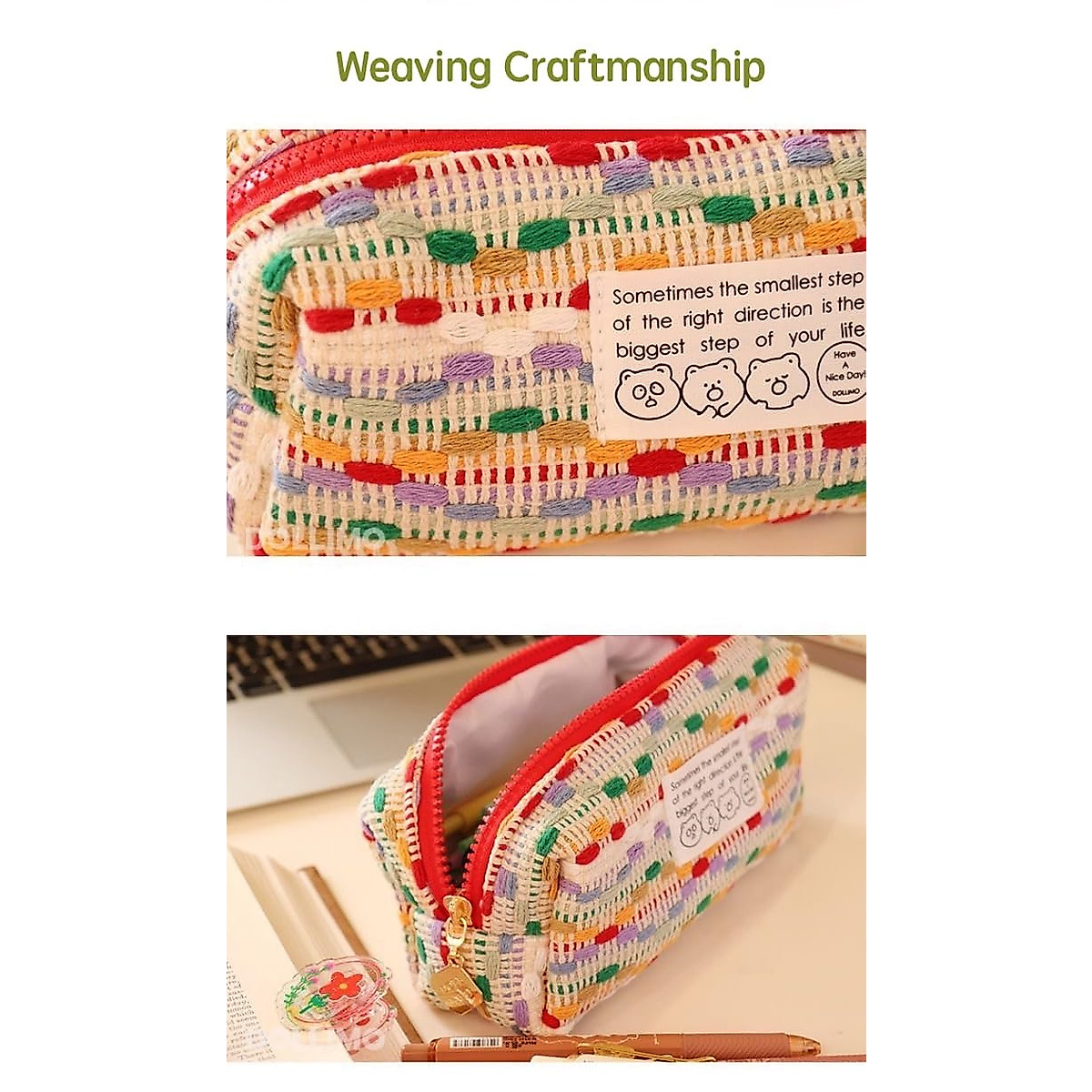JHTPSLR Wool Knitting Pencil Pouch Colorful Knitting Wool Pencil Case Aesthetic Pencil Pouch Zipper Pen Bag Storage Bag Make Up Bag Stationery Organizer Bag for Office Travel (Multi)