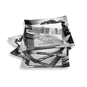 GAC Unique Landscape Design Square Tempered Glass Dessert Plates – 6 Inch – Set of 5 – Break Resistant – Oven Proof - Microwave and Dishwasher Safe - Attractive Yellow Colored Salad Plate Set