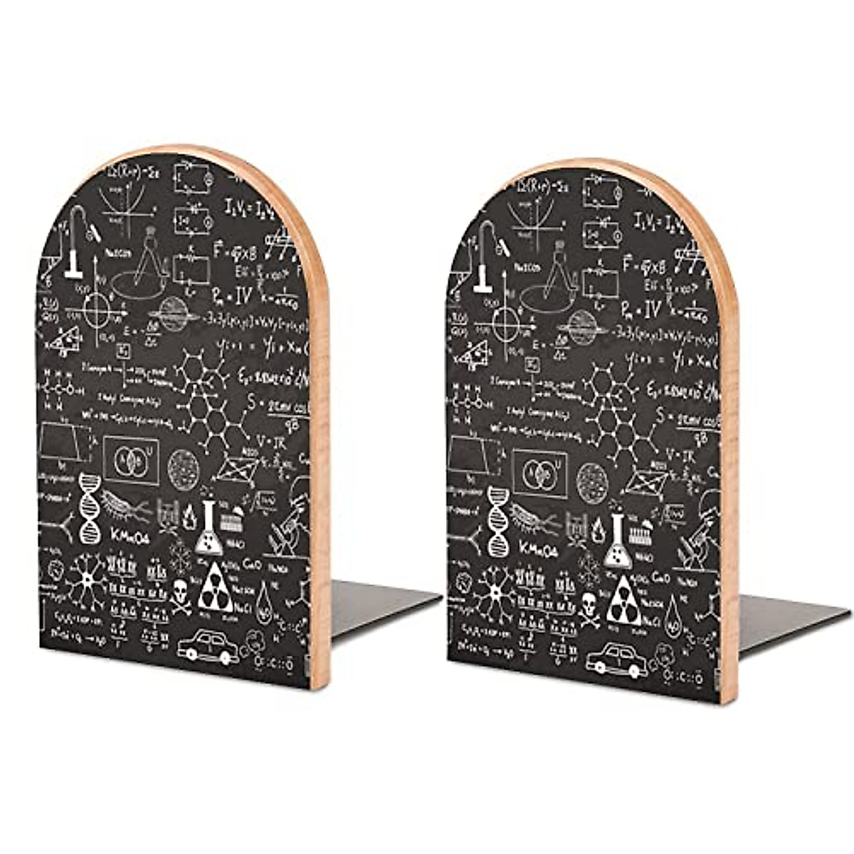 Wood Bookends, Education Science Formulas On Chalkboard for School Math Physics Bookshelf Book Ends Heavy Duty Bookends Desktop Organize Books Wooden Book Ends for Home Office Kitchen 3x5 Inch 1pair /