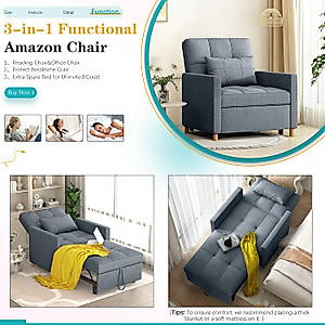 YODOLLA Sleeper Chair, 3 in 1 Chair Bed for Adults, Pull Out Sofa Chair with Pillow and Convertible Backrest, Multi-Functional Fold Out Futon Chair Reading Chair for Small Space (Dark Grey)