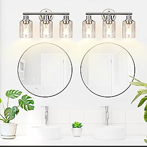 3-Light Bathroom Light Fixtures, Brushed Nickel Vanity Light, Farmhouse Wall Lights with Clear Glass Shade, Bathroom Wall Lamp for Mirror Kitchen Bedroom Hallway Living Room Hallway Cabinet