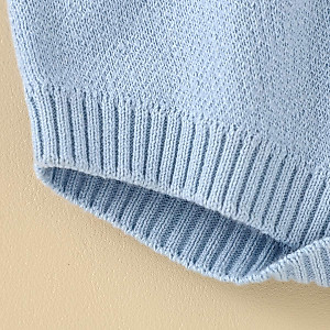 Baby Girl Boy Easter Bunny Romper Sleeveless Knitted Bodysuit Jumpsuit My 1st Easter Outfit Cute Clothes (Rabbit Onesie- Blue, 6-12 Months)