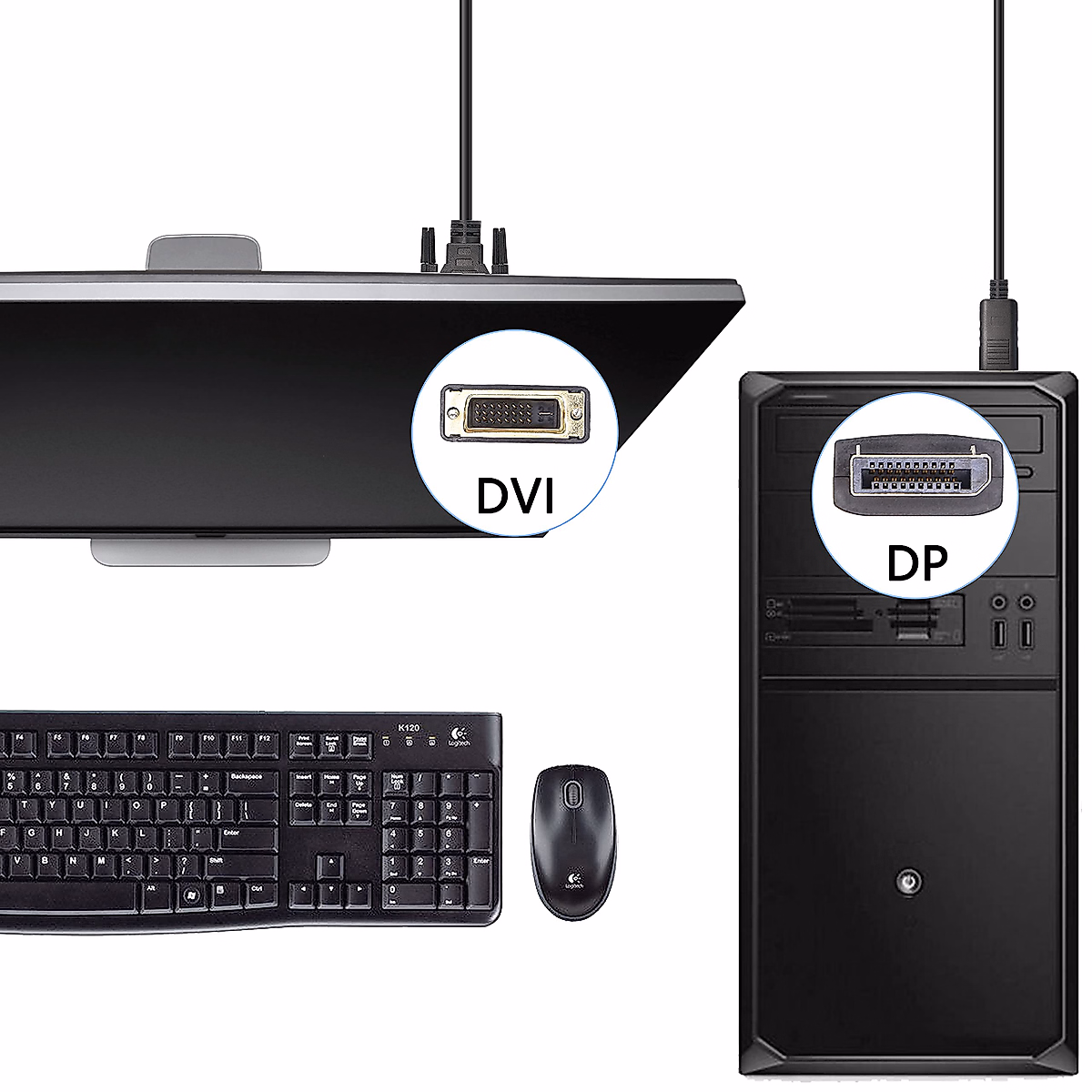 XMSJSIY Displayport to DVI Adapter Cable,High Speed DP Cord to DVI 24+1 1080P Full HD,Gold Plated DP Male to DVI-D Male for PC, Laptop, HDTV, Projector, Monitor and More (6Ft, Black)