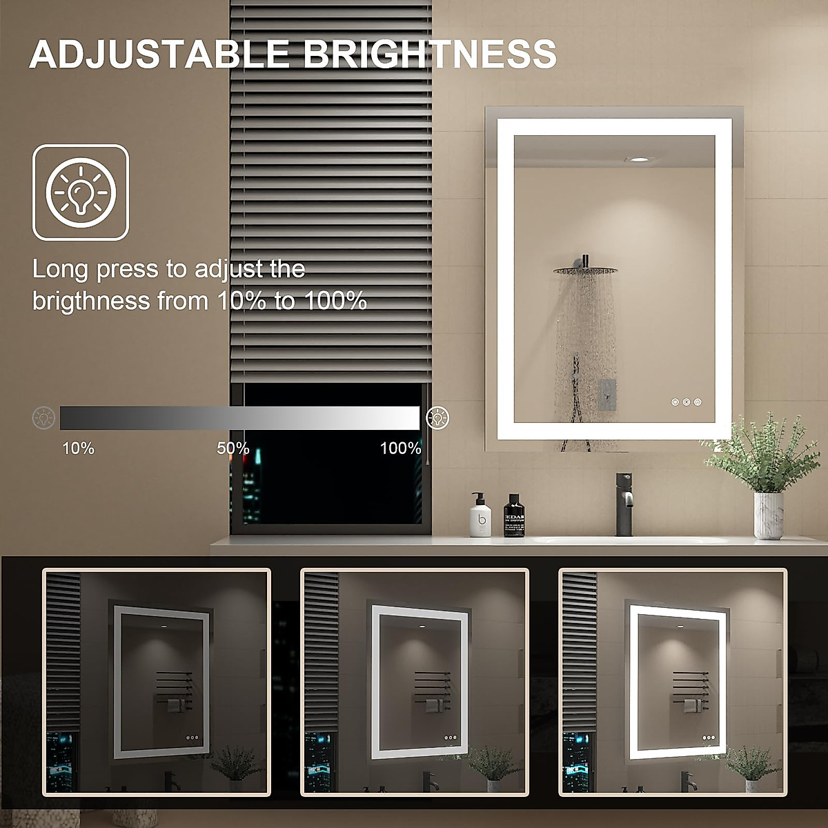 Modlicht 36" x24” LED Bathroom Mirror, Dimmable LED Mirror for Bathroom, Adjustable Warm/Natural/Cold Light, Memory Function, IP54, Lighted Bathroom Mirror with Smart Touch Button, Home Decor