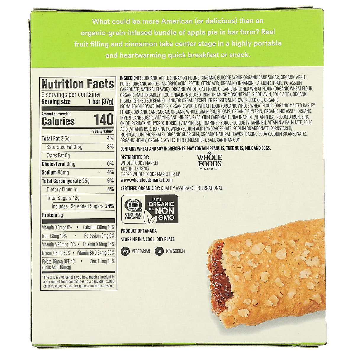 365 by Whole Foods Market, Organic Apple Cereal Bar 6 Count, 7.8 Ounce