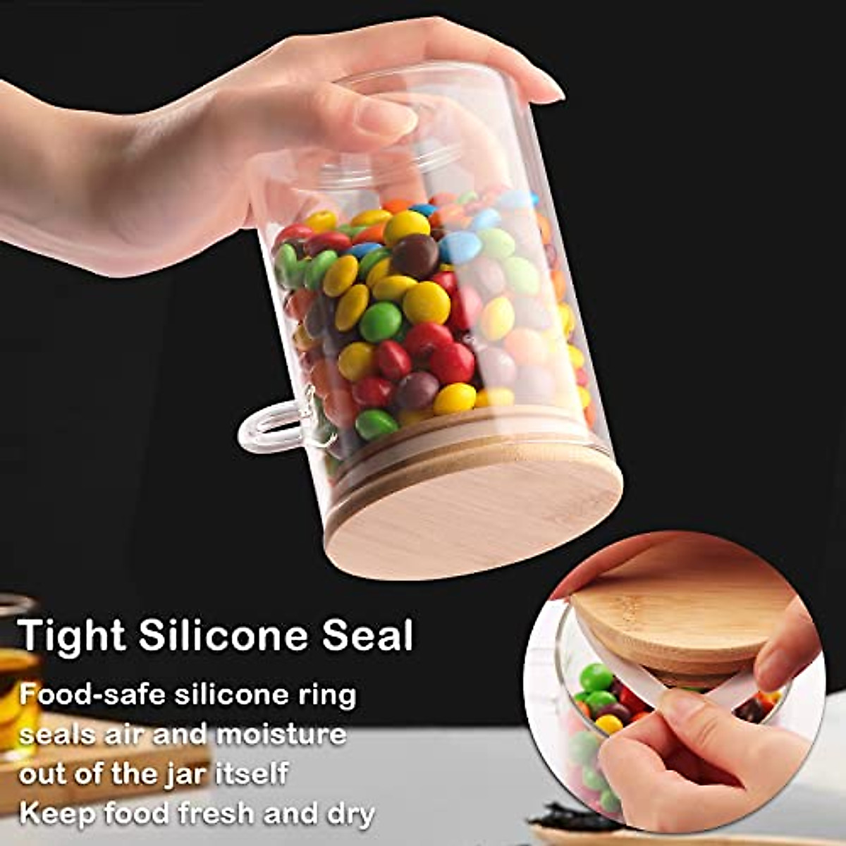 Set of 4 Airtight Glass Jars with Bamboo Lids and Spoons - 20oz Decorative and Durable Borosilicate Glass Canisters Perfect for Storing Coffee Beans,Tea,Flour,Sugar,Nuts,Candy,Bath Salts and More