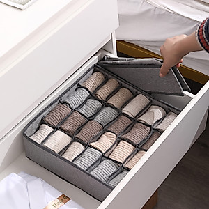 BESTUNIHOM Collapsible Underwear Organizer, 16 Cell Oxford Closet Drawer Dividers for Women Men Kids Panties,2pcs Grey NYSN01-GR16C2P