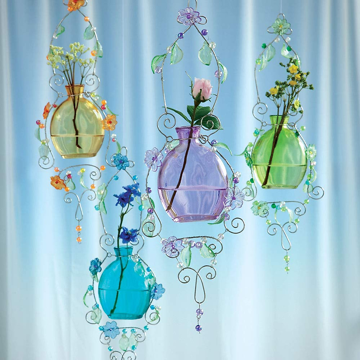 Set of Four Glass Rooter Hanging Vases - Pastel Glass Planter - Home and Garden Décor