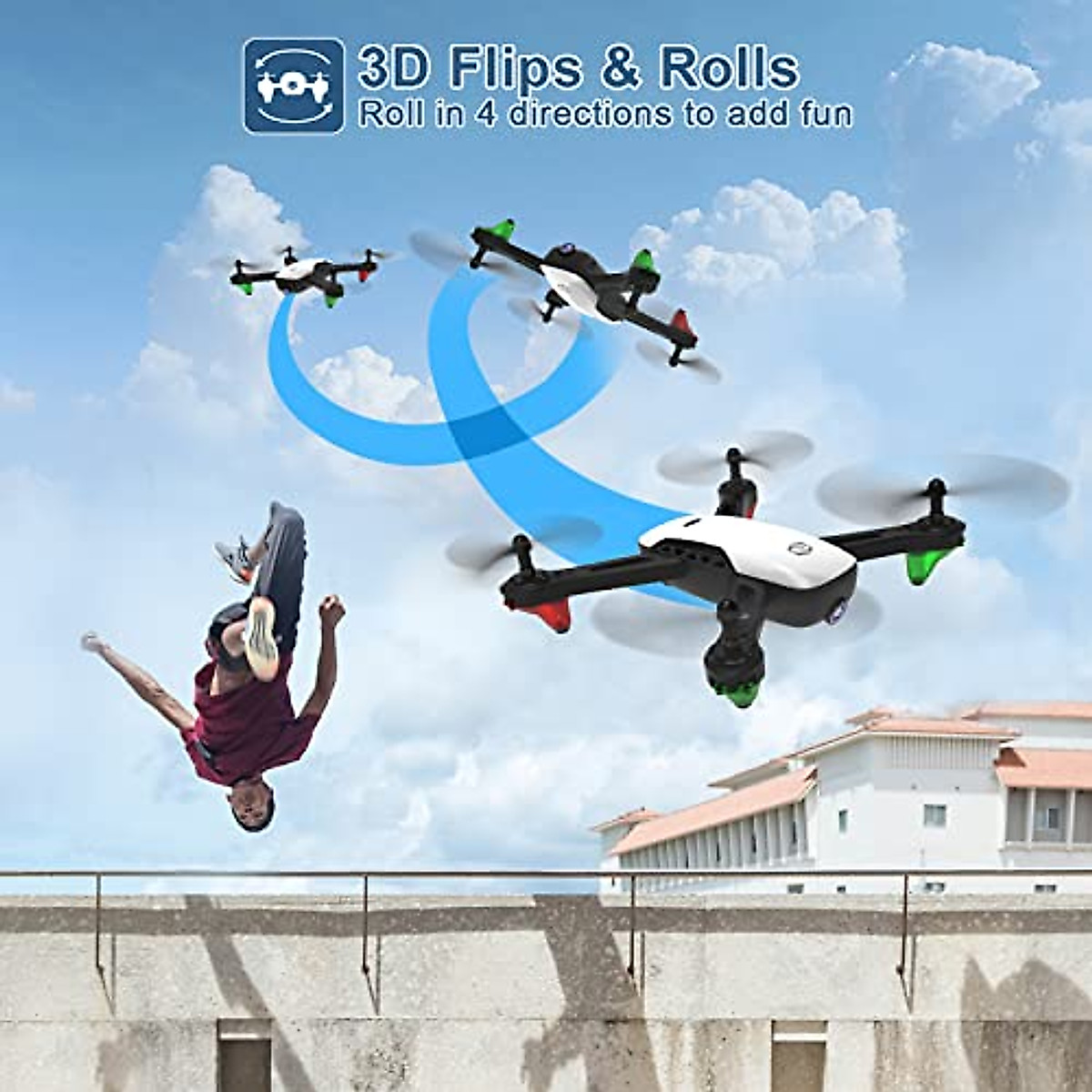 SANROCK U52 Drone with 1080P HD Camera for Adults Kids, WiFi Live Video FPV Drones RC Quadcopters for Beginners, Gesture Control, Gravity Sensor, Altitude Hold, 3D Flip, Custom Route, One Key Backward