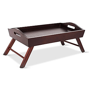 BirdRock Home Wood Bed Tray with Folding Legs - Wide Breakfast Serving Tray Lap Desk with Sides and Handles - Walnut