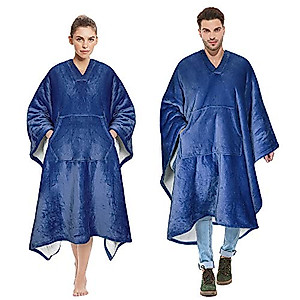 Tirrinia Sherpa Wearable Blanket Super Soft Comfy Plush Fleece Poncho for Adult Women Men Kids Throw Wrap Cover Sweatshirt Indoors or Outdoors, 55''x 80'' Navy