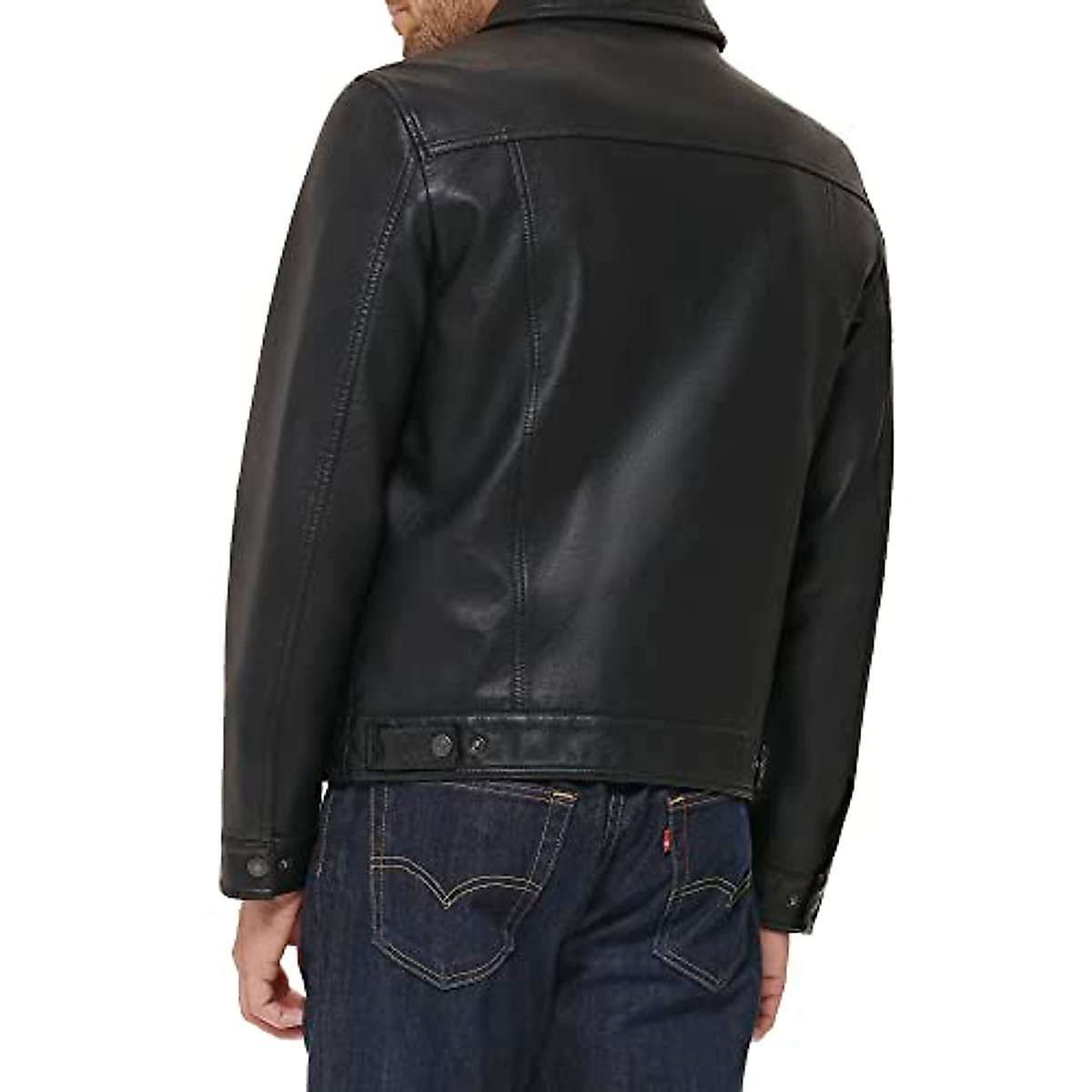 Levi's Men's Faux Leather Classic Trucker Jacket, New Black, L