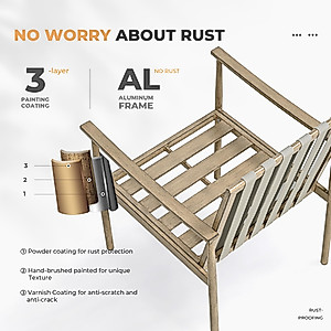 HAPPATIO 9-Piece Patio Table and Chairs Set for 8, Aluminum Outdoor Dining Set with Cushions, 6 Dining Chairs and 2 Swivel Dining Chairs, 1 Large Rectangular Table with Umbrella Hole, Brown