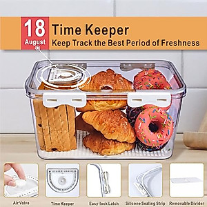 Rhewatin 3pc Fruit Storage Containers for Fridge with Time Keeper, Partitioned Vegetable Storage Containers for Refrigerator with Removable Colander and Divider, Airtight Lettuce Keeper, White