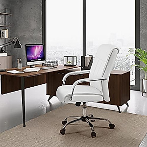 Yaheetech High Back Office Desk Task Chair Executive Conference Leather Chair Ergonomic Managerial Chair Big and Tall Swivel Chair w/Lumbar Support, Padded Armrests, Wide Seat, White