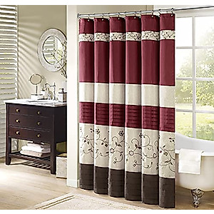 Serene Flora Fabric Shower Curtain , mbroidered Transitional Shower Curtains for Bathroom , 72 X 72" , Red